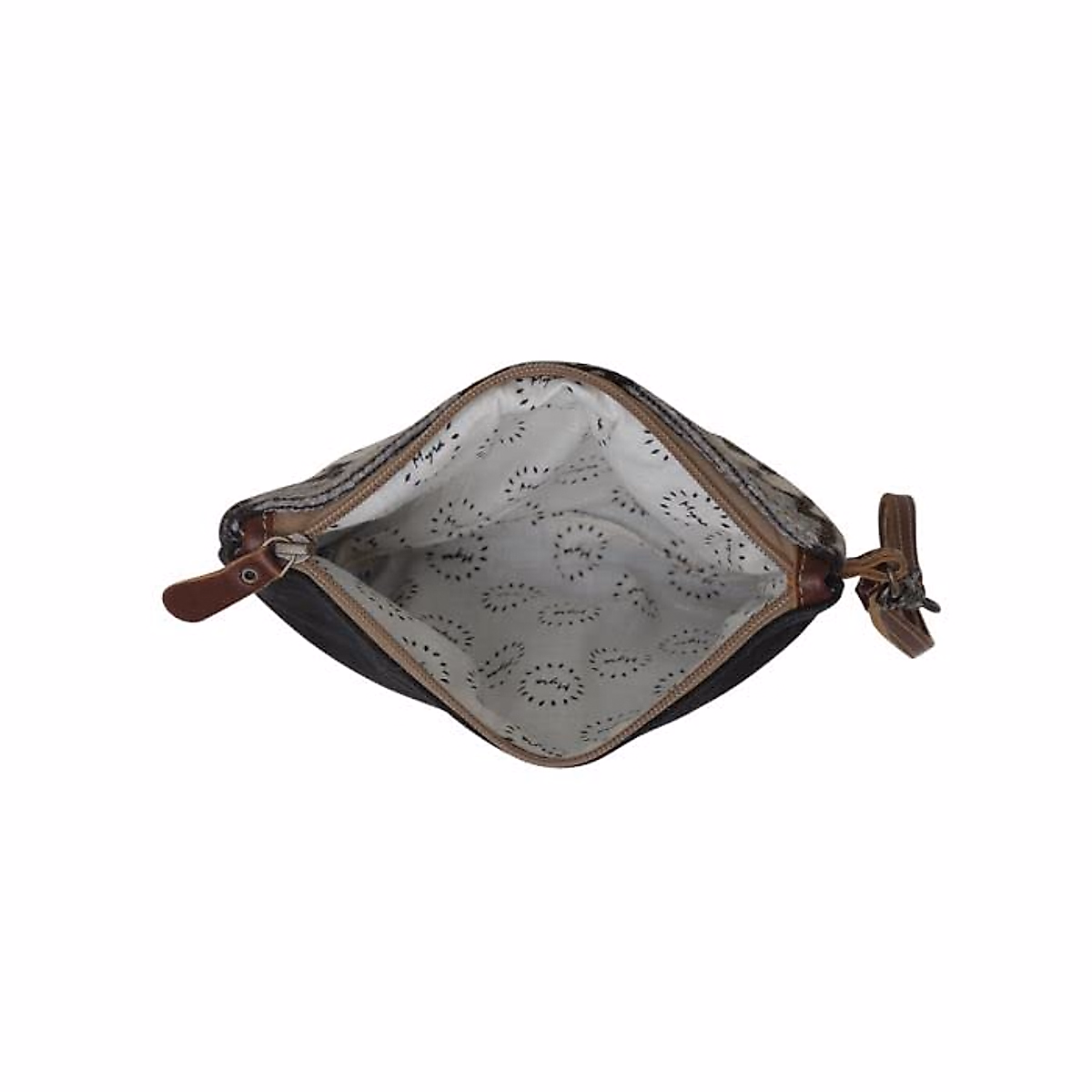 Myra Bag Western Upcycled Pouch Bag for Women - Canvas Hair On Leather Wristlet Handbag Voorpret