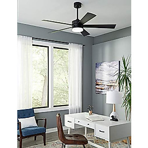 Wynd Smart Indoor and Outdoor 5-Blade Ceiling Fan 60in Matte Black with 3000K LED Light Kit and Remote Control works with Alexa, Google Assistant, Samsung Things, and iOS or Android App