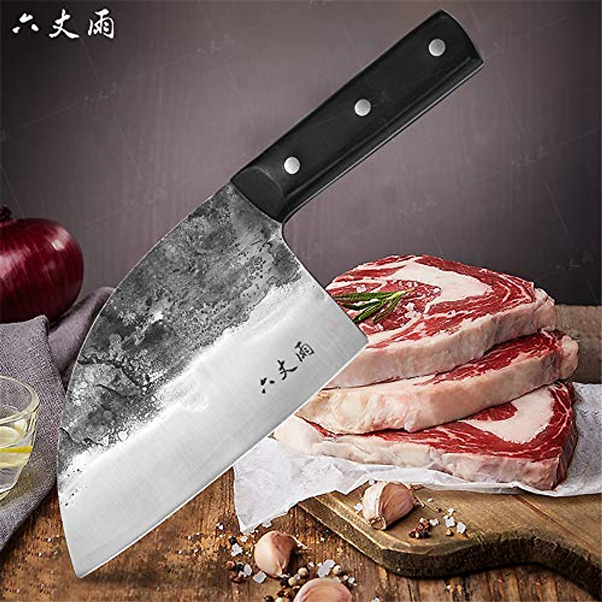 Professional Full Tang Traditional Forged Chinese Chef Knife Kitchen Knives High Manganese Steel Meat Cleaver Serbian Butcher Chopper Sharp Blade Slicer Slaughtering Knife for Family, BBQ or Camping