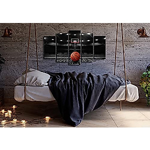 Derkymo 5 Pieces Basketball Court Pictures for Bedroom Black and White Canvas Wall Art Sports Painting Prints Artwork for Living Room Boys Room Stretched and Framed Ready to Hang 24"x40"(5 Pieces)