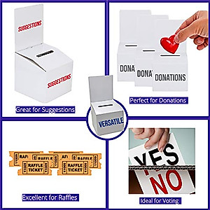 ALBEN Ballot Box for Suggestions Donations Raffles White Glossy Cardboard Boxes with Removable Header in Medium Size 6x6x6 inches with Slot for Tickets and More (2 Pack)