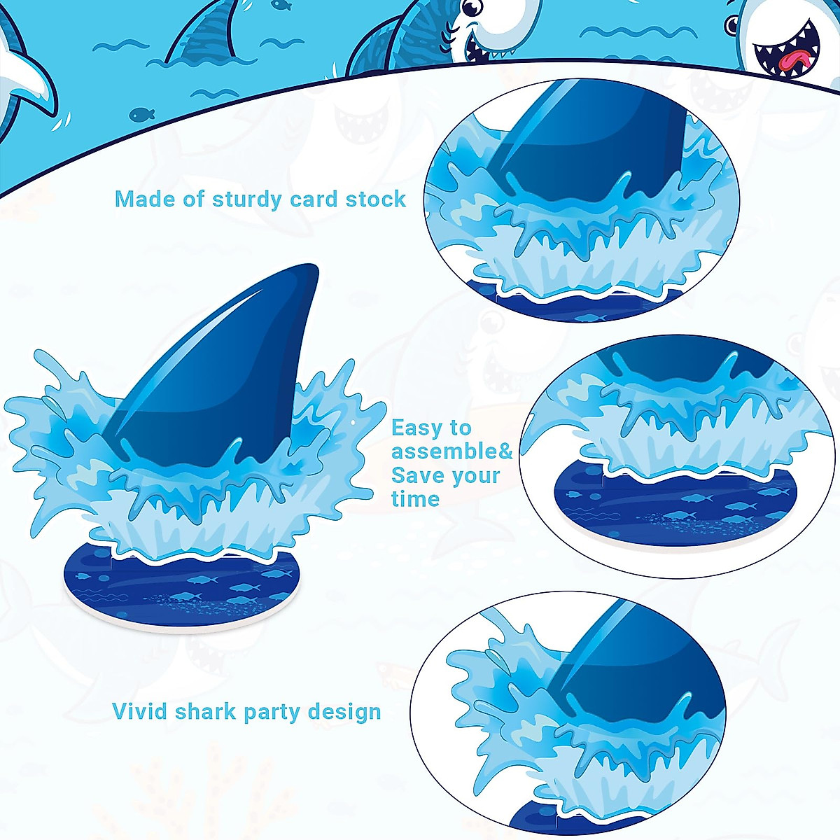 Namalu 16 Pcs Shark Centerpiece Party Decorations Shark Birthday Table Decorations for Ocean Animal Theme Under The Sea Baby Shower Birthday Party Supplies(Shark Theme)