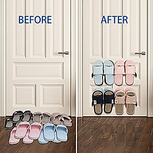 Lavezee Wall Mounted Shoe Rack Organizer 8 Pairs Sandals Slippers, Set of 2 Black Metal Shoe Storage Holder for Wall, Entryway, Bathroom