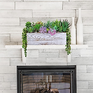 19 Pcs Assorted Artificial Succulents Fake Plants in Rectangular Wooden Pot Succulents Garden in Wood Planter Box Potted Succulents Plants Arrangement for Table Centerpiece Windowsill Greenery Decor