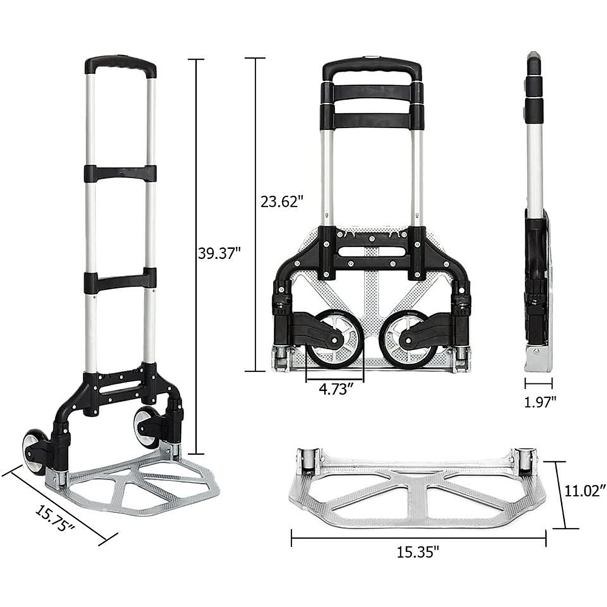 CooTool Folding Hand Truck Aluminum Portable Folding Hand Cart 200lbs Capacity Hand Cart and Dolly Ideal for Home, Auto, Office,Travel Use,Black