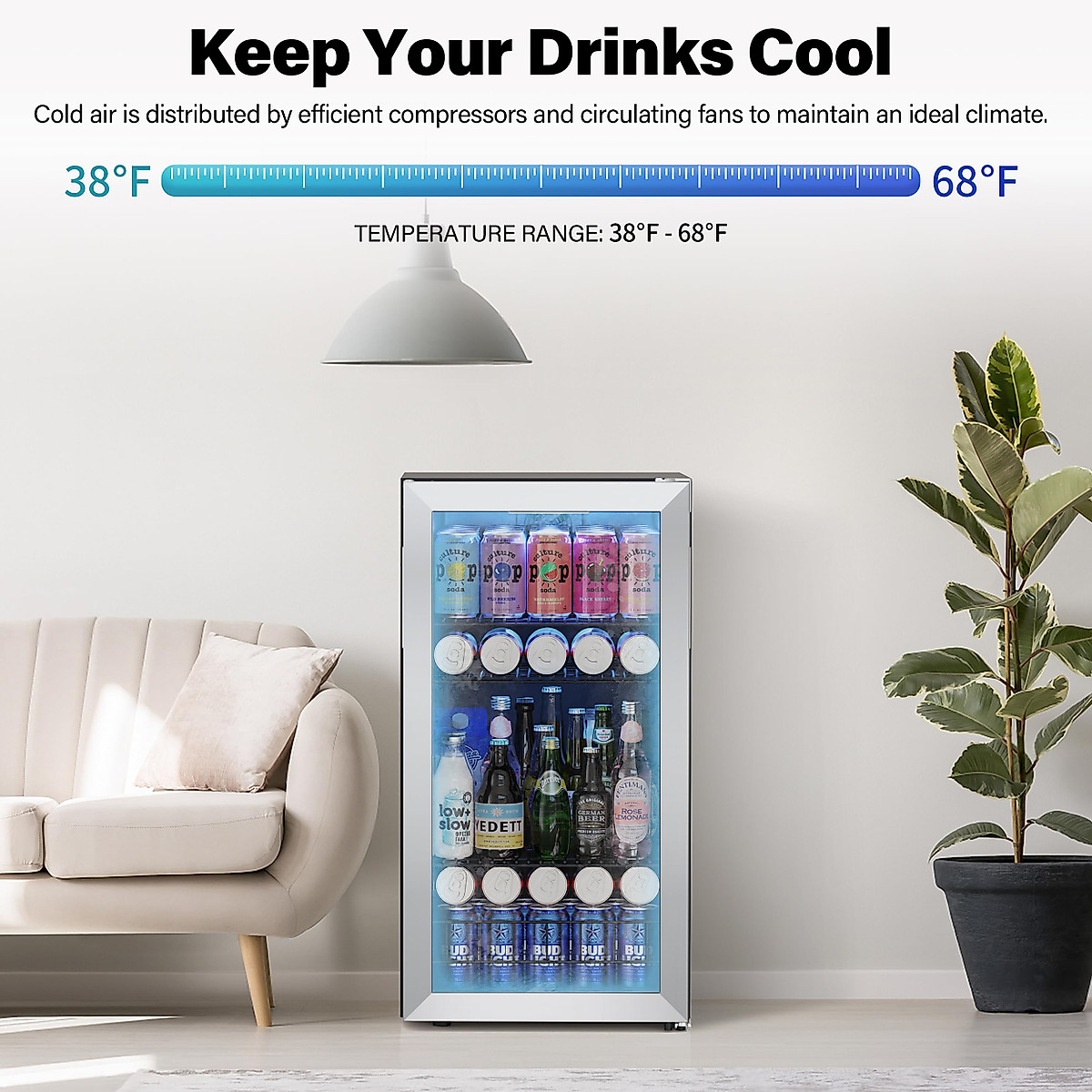 Yeego 3.1Cu.ft Beverage Refrigerator Cooler, 121 Can Mini Fridge with Glass Door, Small Drink Fridge with Adjustable Thermostat, Beverage Cooler for Beer Drinks Wines for Home Office or Bar