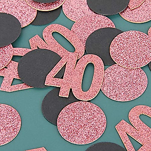Halodete 40th Birthday Confetti Black & Rose Gold Glitter Happy Birthday Party Confetti Number Circle Table Confetti for Birthday/Anniversary Party Decoration Supplies