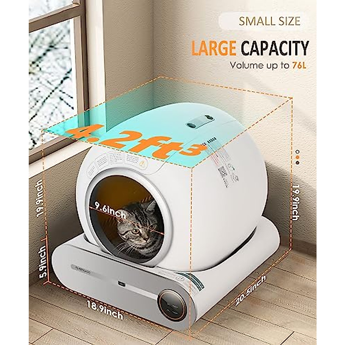 Self Cleaning Cat Litter Box, Automatic Cat Litter Box with APP Control, Works with Any Clumping Litter, Large Capacity/Isolation Odor/Safe Alert/Smart Health Monitor for Multiple Cats