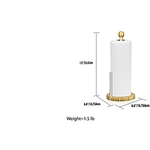 Home Basics Easy Tear Bamboo Dispenser Organizing Stand, Weighted Base, Beige Paper Towel Holder, Natural
