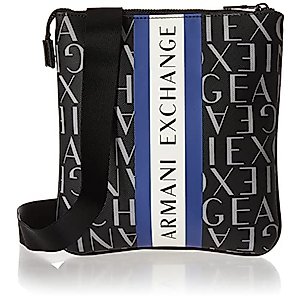 A | X ARMANI EXCHANGE All-Over Logo Eco-Leather Flat Crossbody Bag, Black