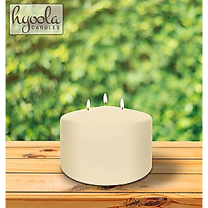 HYOOLA Ivory Three Wick Large Candle - 6 x 3 Inch - Unscented Big Pillar Candles - 62 Hour - European Made