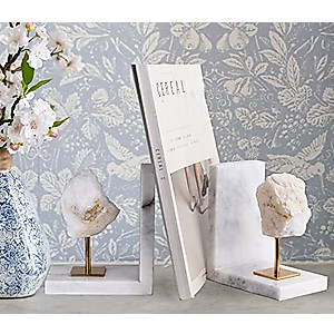 AMOYSTONE Geode Bookends Decorative White Agate Book Ends for Heavy Books Marble Bookends Shelves Decor 1 Pair 5LBS