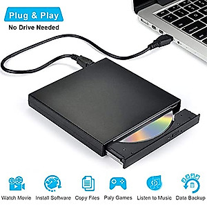 Blingco External CD DVD Drive, USB 2.0 Slim Protable External CD-RW Drive DVD-RW Burner Writer Player for Laptop Notebook PC Desktop Computer, Black