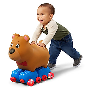 Kid Trax Silly Skaters Bear Toddler Foot to Floor Ride On Toy, Kids 1-3 Years Old, Soft and Inflatable, Single Rider, Light Up LED Rollerskates, Brown