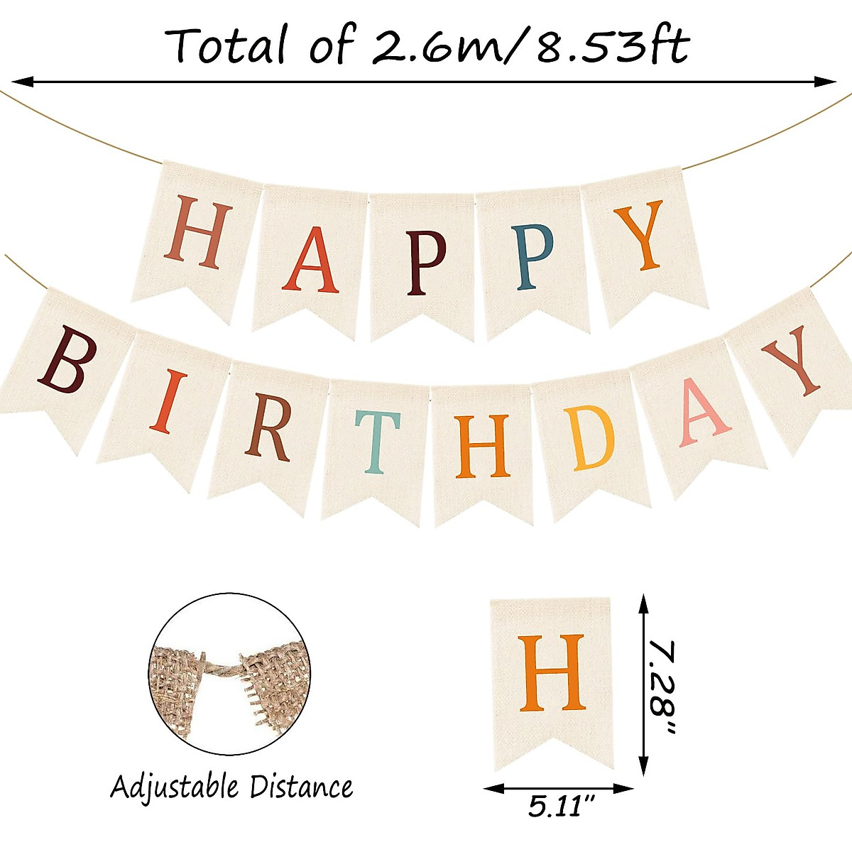 Doumeny Happy Birthday Burlap Banner Boho Birthday Garland Banner Bohemian Birthday Party Banner Rustic White Birthday Bunting Garland Rainbow Birthday Banner for Women Men Birthday Kid Photo Backdrop