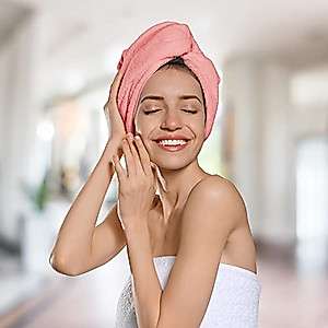 Exec-U-Gift Microfiber Hair Towel Wrap, Hair Turban Towel Super Absorbent Twist Turban Dry Hair Caps with Buttons Bath Loop Fasten Salon Dry Hair Hat