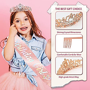 Birthday Crowns for Women, Unique Birthday Girl Sash, Rose Gold Metal Birthday Tiara for Women, Princess Birthday Headband Rhinestone Crown Bday Happy Birthday Party Decorations