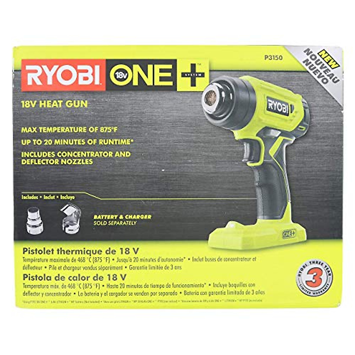 Ryobi 18-Volt ONE+ Lithium-Ion Cordless Heat Gun (Tool Only) P3150 (Renewed)