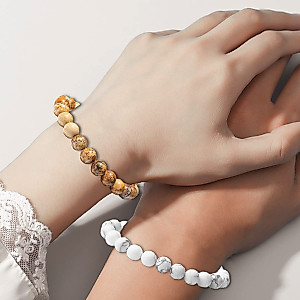 Svovin 12 Pcs 8mm Gemstones Beaded Bracelets for Men Women Semi-Precious Stone Stretch Round Bead Crystal Bracelets Unisex