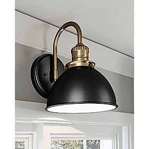 Design House 588293-BGD Savannah Farmhouse 1-Light Indoor Dimmable Wall Light Matte Black Metal Shade for Hallway Foyer Kitchen, Matte Black and Satin Gold