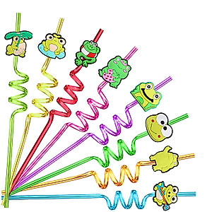 24 Frog Party Favors Drinking Straws with 2 PCS Straws Cleaning Brush for Funky Frogs Party Supplies