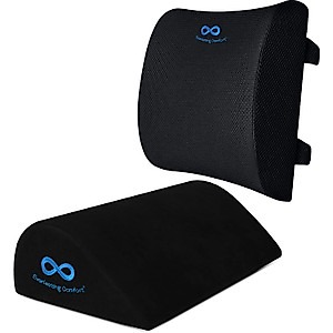 Everlasting Comfort Lumbar Support Pillow & Foot Rest Set for Office, Home, and Gaming - Ergonomic - Enhance Posture & Relieve Back Pain