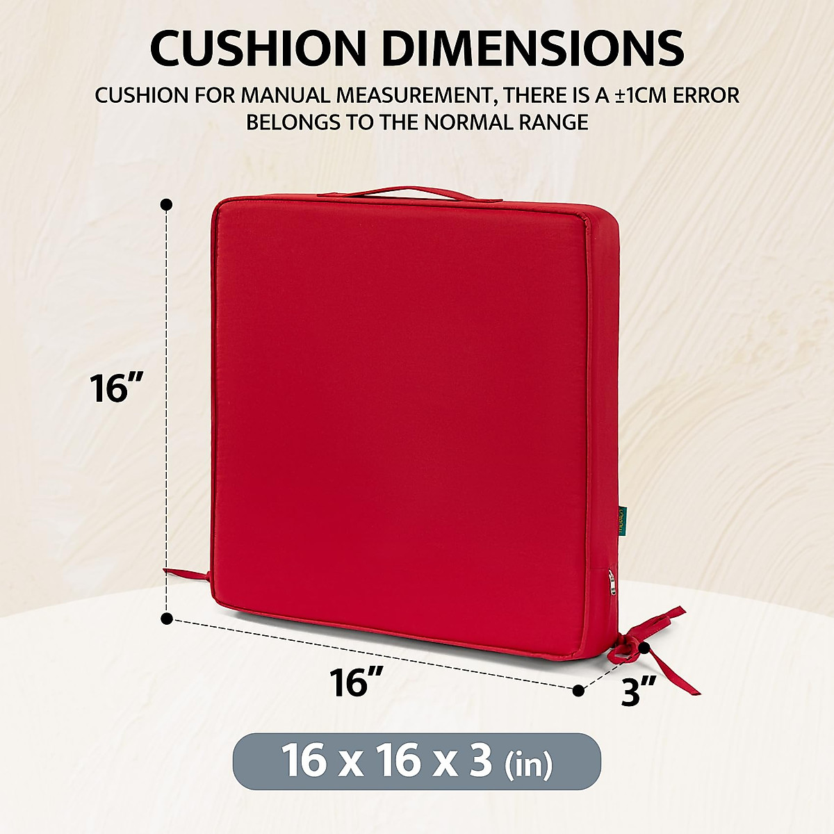 mudilun 16x16x3inch Outdoor Chair Cushions Double Piping with Carrying Handle Patio Furniture Cushions Outdoor with Zipper Waterproof Seat Cushions Set of 2 Durable Garden Sofa Couch Chair Pads