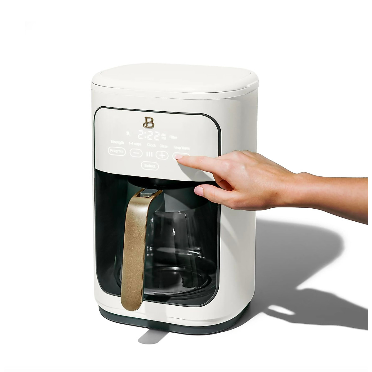 Touchscreen Coffee Maker, 14-Cup Programmable Coffee Maker with Touch-Activated Display, Kitchenware by Drew Barrymore (White Icing)