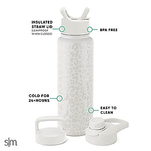 Simple Modern Water Bottle with Straw, Handle, and Chug Lid Vacuum Insulated Stainless Steel Metal Thermos Bottles | Large Leak Proof BPA-Free Flask for Gym | Summit Collection | 40oz, Cream Leopard