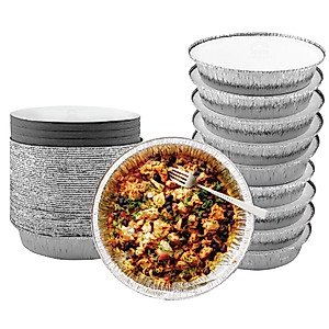 55 Pack 7 Inch Aluminum Foil Baking Pans, Round Aluminum Pans with Lids, Freezer and Oven Safe Takeout Containers, Food Containers for Storage, Roasting, Reheating, Disposable Air Fryer Liners