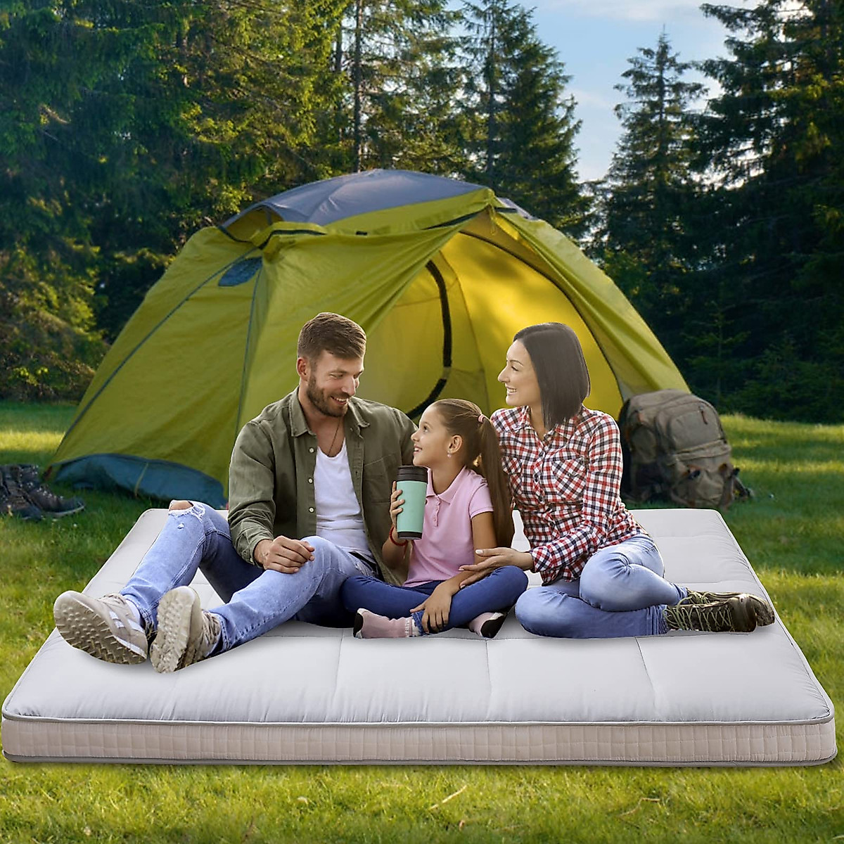 DoCred Full Size Futon Mattress, Extra Thick Foldable Japanese Floor Mattress Memory Foam Sleeping Pad for Adults - Roll Up Mattress Tatami Mat Folding Sleeping Pad Breathable Floor Lounger Guest Bed