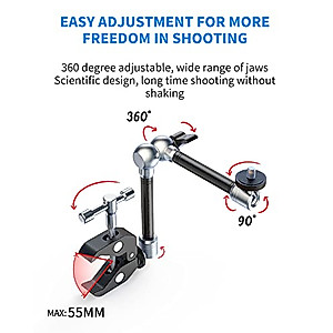 11" Camera Clamp Magic Arm Crab-Shaped Monitor Clamp with 1/4", 3/8" Threaded Holes Compatible with ATLI Gopro DSLR Camera LED Light Stabilizer