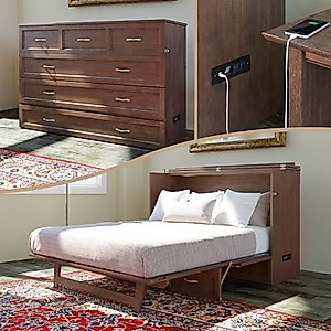 AFI Deerfield Murphy Bed Chest with Charging Station, Queen, Burnt Amber