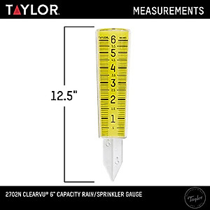 Taylor ClearVu Rain and Sprinkler Gauge, 6 Inch Capacity, Clear