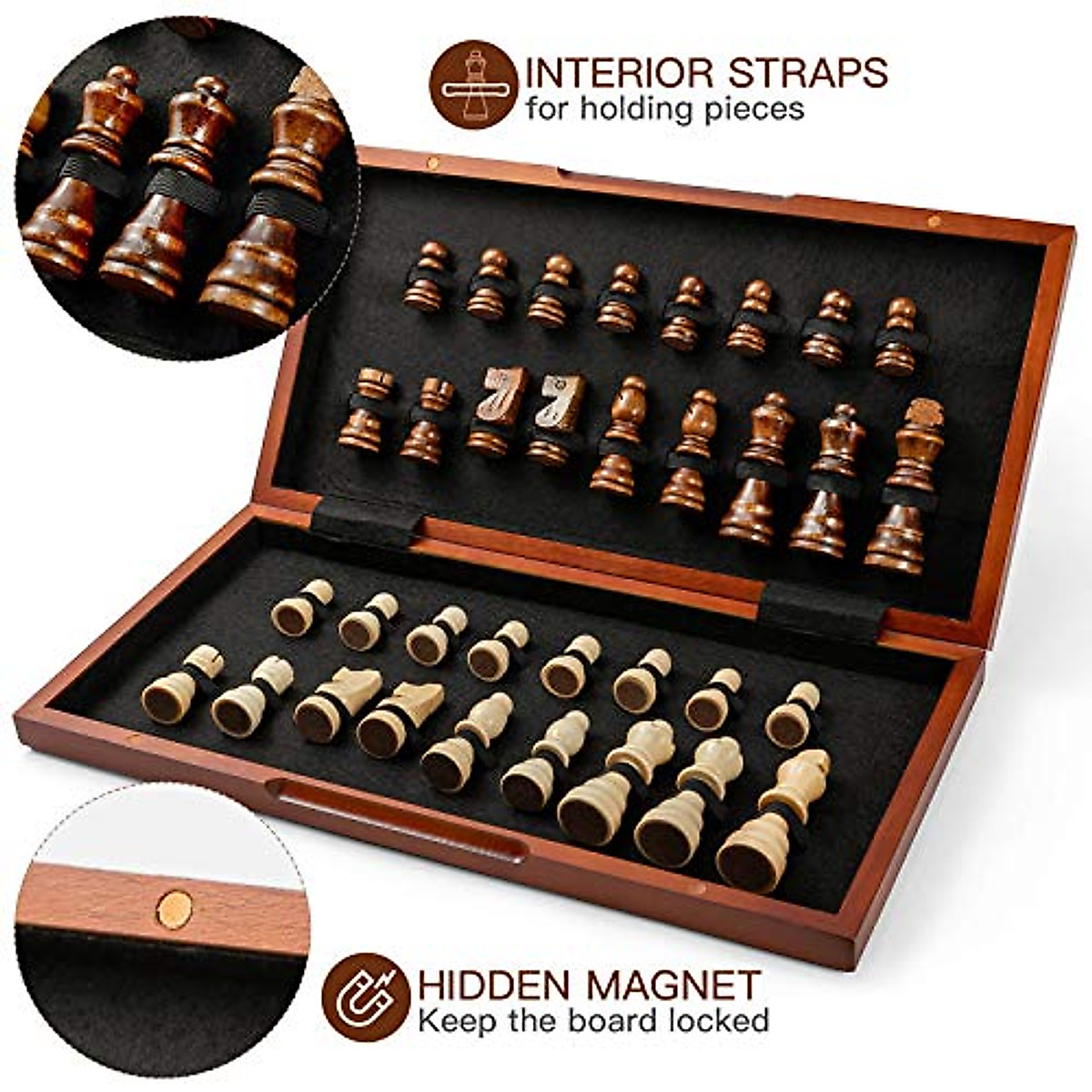 Chess Set 15" Wooden Board Game - Wood Sets with 2 Storage Bags and 2 Extra Queens - Gifts Box for Men Dad