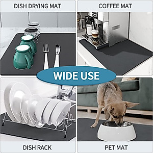 2023 New Kitchen Super Absorbent Draining Mat, No Rinse Coffee Maker Mat for Countertops, No Water Marks Coffe Mat Drying Mat, Anti-Slip Tableware Mat for Kitchen Counter Sink (D-15.7inX19.6in Gray)