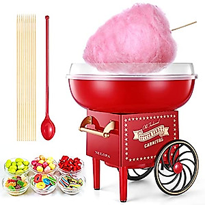 Cotton Candy Machine for Kids,Cotton Candy Sugar Floss Maker with Red Vintage Design,Homemade Candy Sweets for for Birthday Parties,Includes 10 Candy Cones & Scooper,Food Grade Material