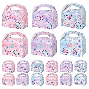 Butterfly Birthday Party Supplies Butterfly Party Favor Box, Gift Box, Treat Boxes, Candy Box for Butterfly Birthday Party Decorations, Mix 3 designs, 24Pack.