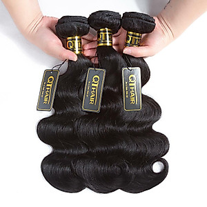 QTHAIR Brazilian Virgin Hair 16A Grade Body Wave Bundles 100% Unprocessed Virgin Brazilian Body Wavy Human Hair Bundles 20" 18" 16" 300g Brazilian Body Wave Human Hair Extensions