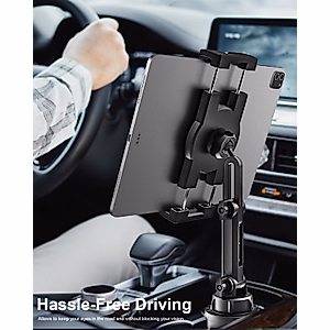 woleyi Cup Holder Car Tablet Mount, iPad Mount Holder for Car/Truck, 360° Rotation Adjustable Universal Tablet Stand Cradle Compatible with iPad Pro Air Mini, Galaxy Tabs, Cell Phones, 4.7-13" Devices