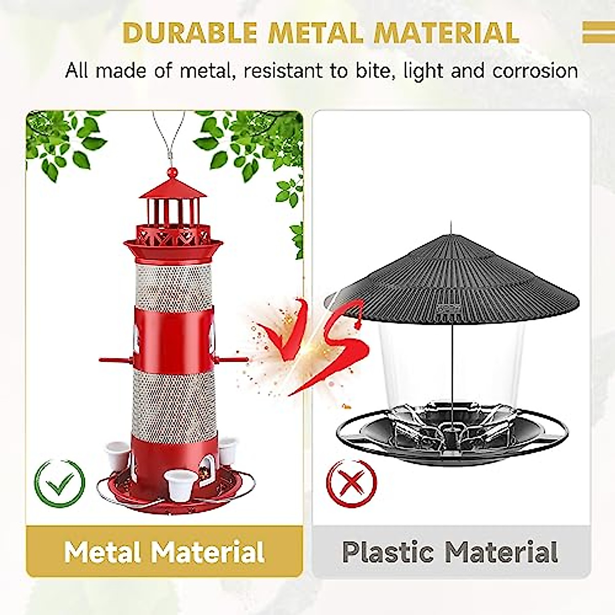 Decflow Bird Feeders for Outdoors Hanging, Wild Bird Feeder for Outside Bird, 4 lbs Large Capacity Durable Metal Bird Seed Feeder for Small Birds