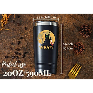 Onebttl Black Cat Gifts for Cat Lovers, Insulated Stainless Steel Tumblers with Lids and Straws, Funny gifts for Cat Mom, Dad on Birthday, Christmas, 20 oz, Black, What