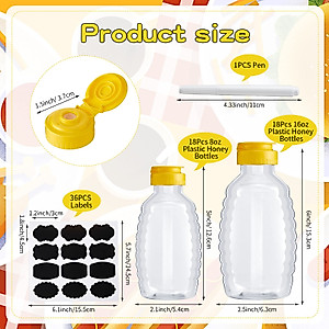36 Pieces 8/16 oz Honey Bottles Squeeze Honey Bottles Clear Plastic Honey Bottles Honey Jar Container with 36 Pcs Chalkboard Labels and and 1 Pcs Pen Honey Holder with Flip Lid for Dispensing Food
