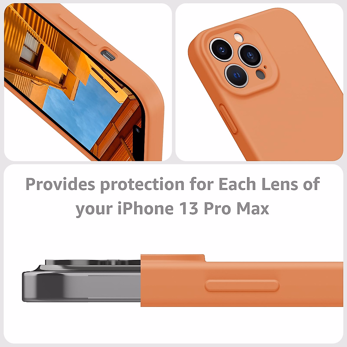 MCFANCE Silicone Magnetic for iPhone 13 Pro Max Case, Compatible with MagSafe, Full Camera Protection Soft Anti-Scratch Microfiber Lining for iPhone 13 Pro Max 6.7 inch 2021, Light Orange