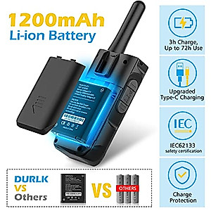 Rechargeable Walkie Talkies for Adults Long Range, 3 Pack FRS Walkie Talkies Two-Way Radios with 22 Channels, Crystal Voice, VOX, USB-C Charging for Camping Hiking, Li-ion Batteries Include