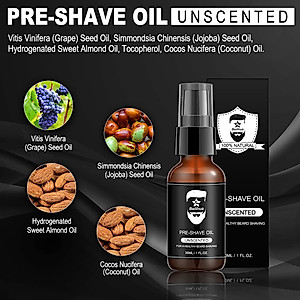 Razor Shaving Kit for Men, Include Safety Razor, Shaving Cream, Pre Shave Oil, Aftershave Balm for Men, Shaving Brush & Bowl, Shaving Apron Bib Gift Sets for him Boyfriend Stocking Fillers (Unscented)