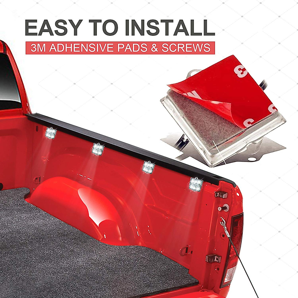 White LED Truck Pickup Bed Light Kit, 8 PCS 48 LEDs Rock Lighting Kits IP68 Waterproof LED Lighting Set with Switch for Car, Side Marker, Foot Wells, Rail Lights