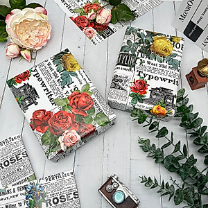 Dtiafu Vintage Newspaper Wrapping Paper Retro Floral Gift Wrap Paper - Rustic Wrapping Paper for Christmas Wedding Holiday - 20 x 28 Inch Per Sheet （6 Sheet）