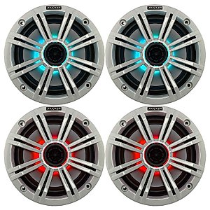 2- Pair (4-Speakers) Multi Color LED Lights Kicker 6.5" 195W Marine Audio Coaxial Stereo White Grills