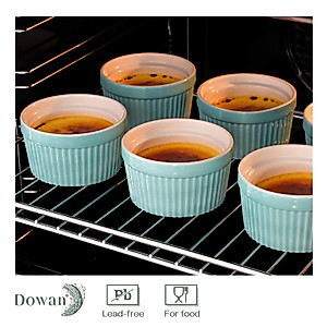 DOWAN 8 oz Ramekins - Ramekins for Creme Brulee Porcelain Ramekins Oven Safe, Classic Style Ramekins for Baking Souffle Ramekins Bowls, Set of 6, Blue